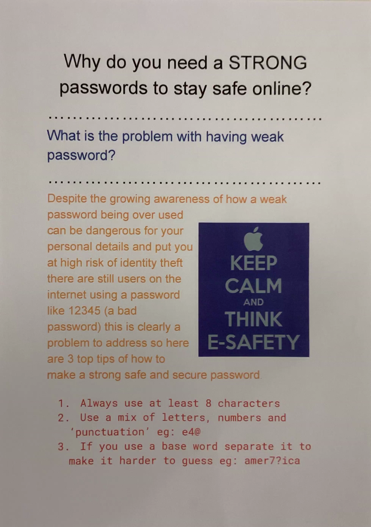 E safety poster passwords – SG – Whats Your Story